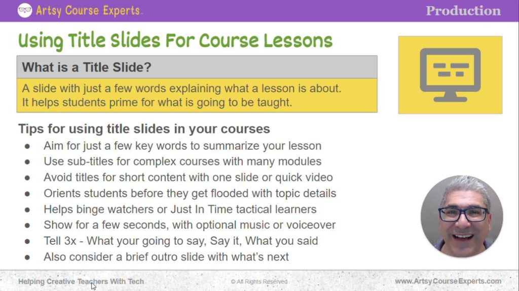 Using Title Slides for Online Course Lessons - Artsy Course Experts