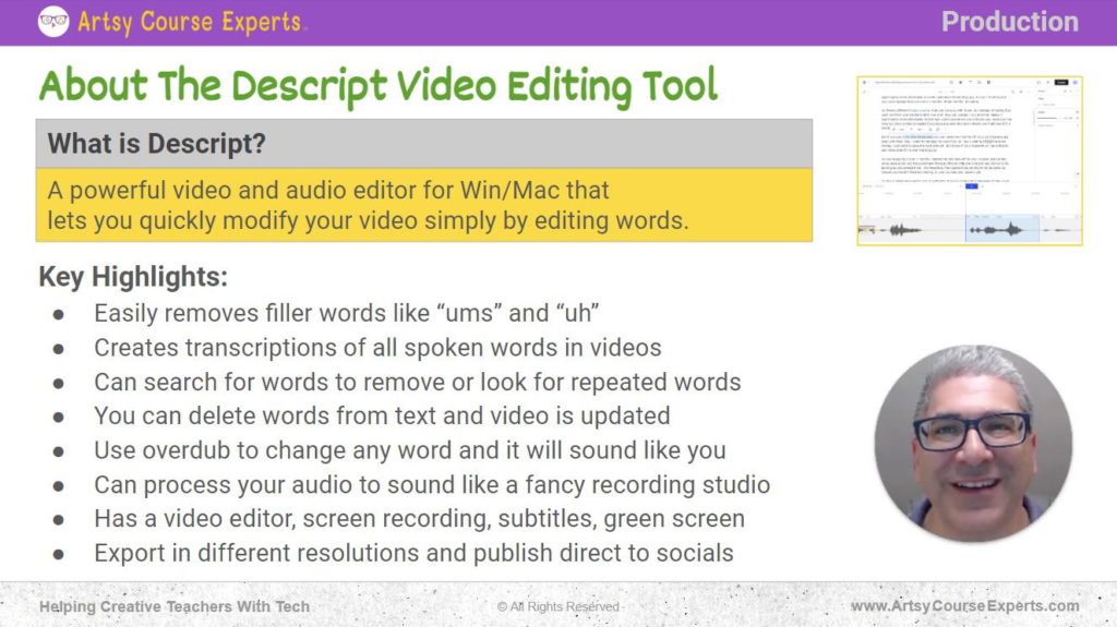 The Descript Video And Audio Editing Tool - Artsy Course Experts