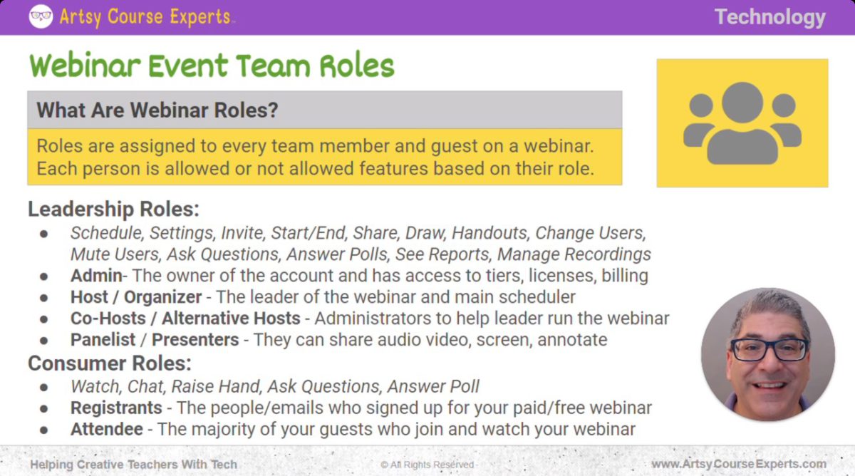 Webinar Event Team Roles - Artsy Course Experts