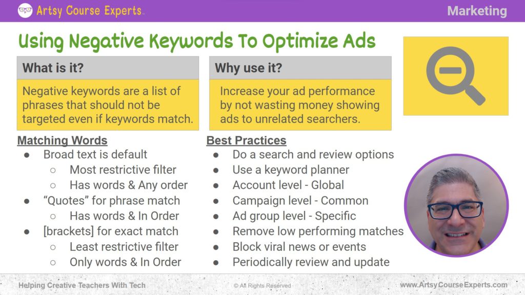 Using Negative Keywords to Optimize Ads - Artsy Course Experts Using Negative Keywords to Optimize Ads - Artsy Course Experts