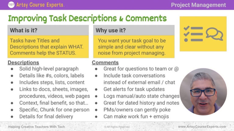 Improving Task Descriptions and Comments - Artsy Course Experts