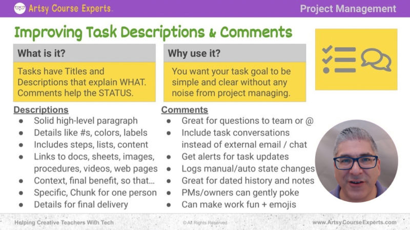 Improving Task Descriptions and Comments - Artsy Course Experts