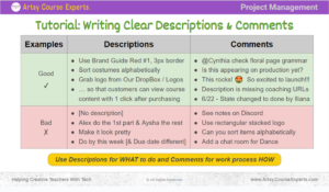 Improving Task Descriptions and Comments - Artsy Course Experts