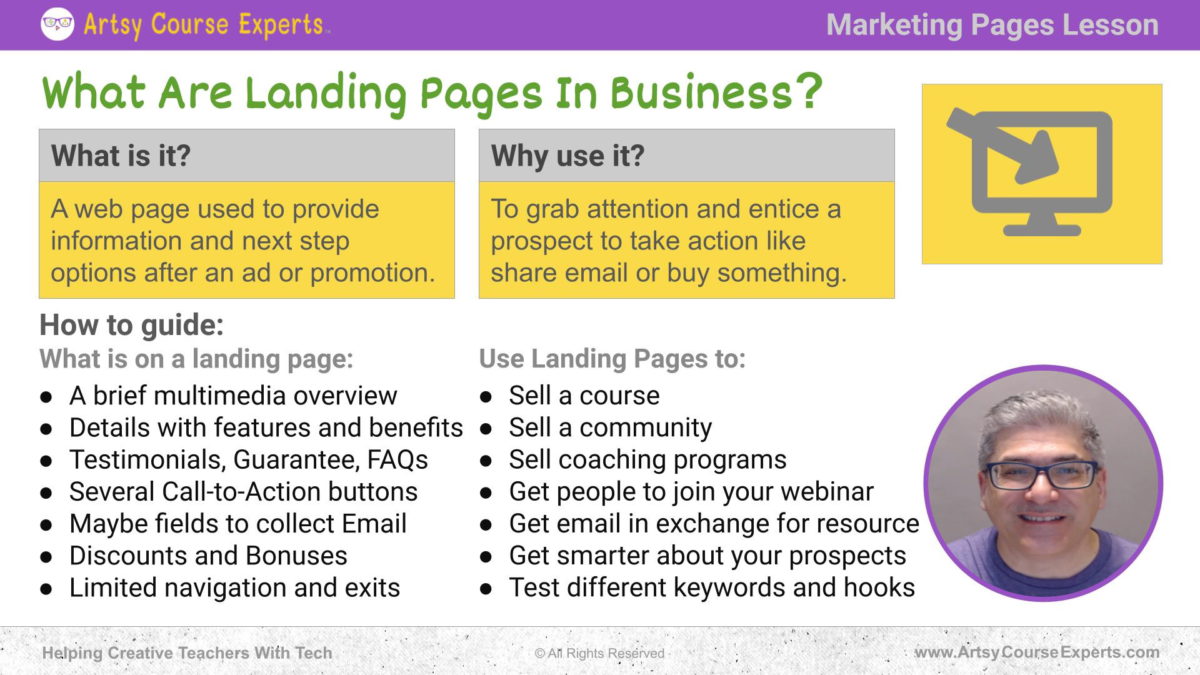 What Are Landing Pages for Online Creative Teachers - Artsy Course Experts