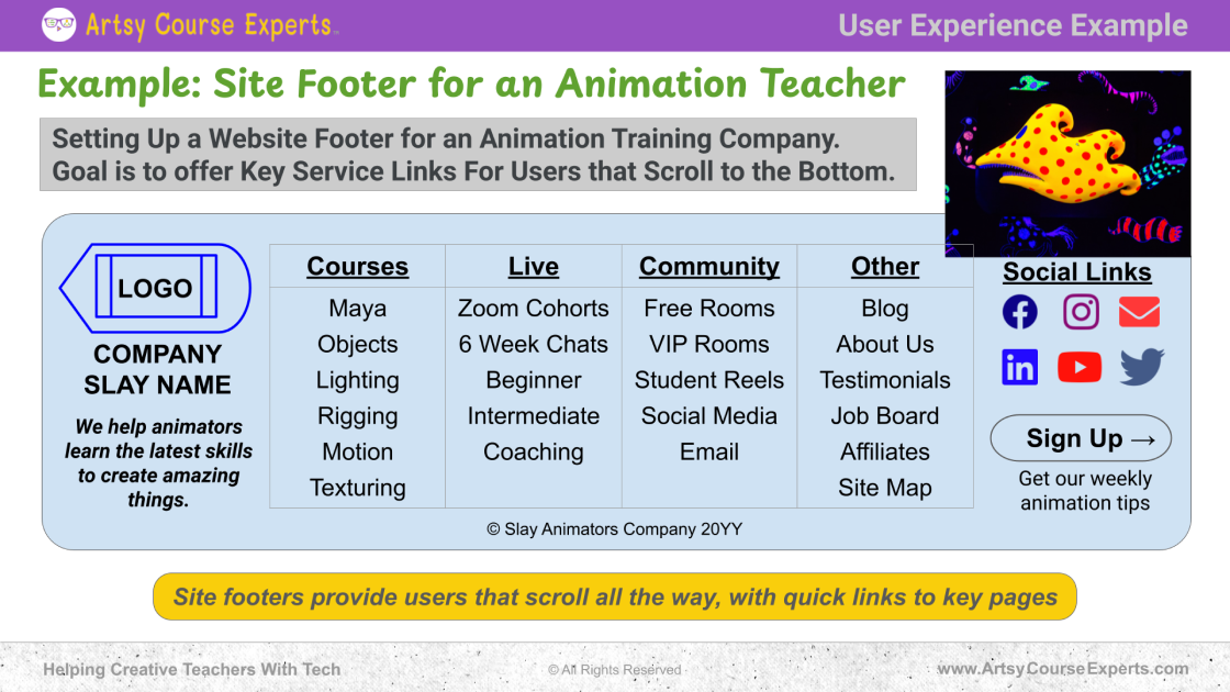 Website Footers for Online Teachers & Coaches - Artsy Course Experts